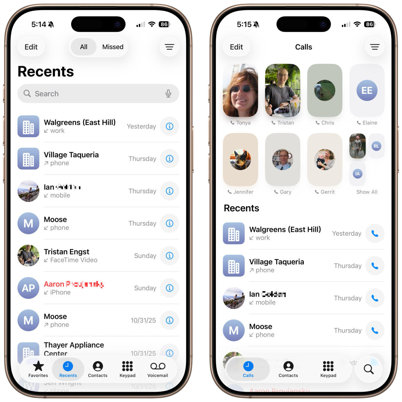 Comparing the Classic and Unified Views in iOS 26’s Phone App - TidBITS
